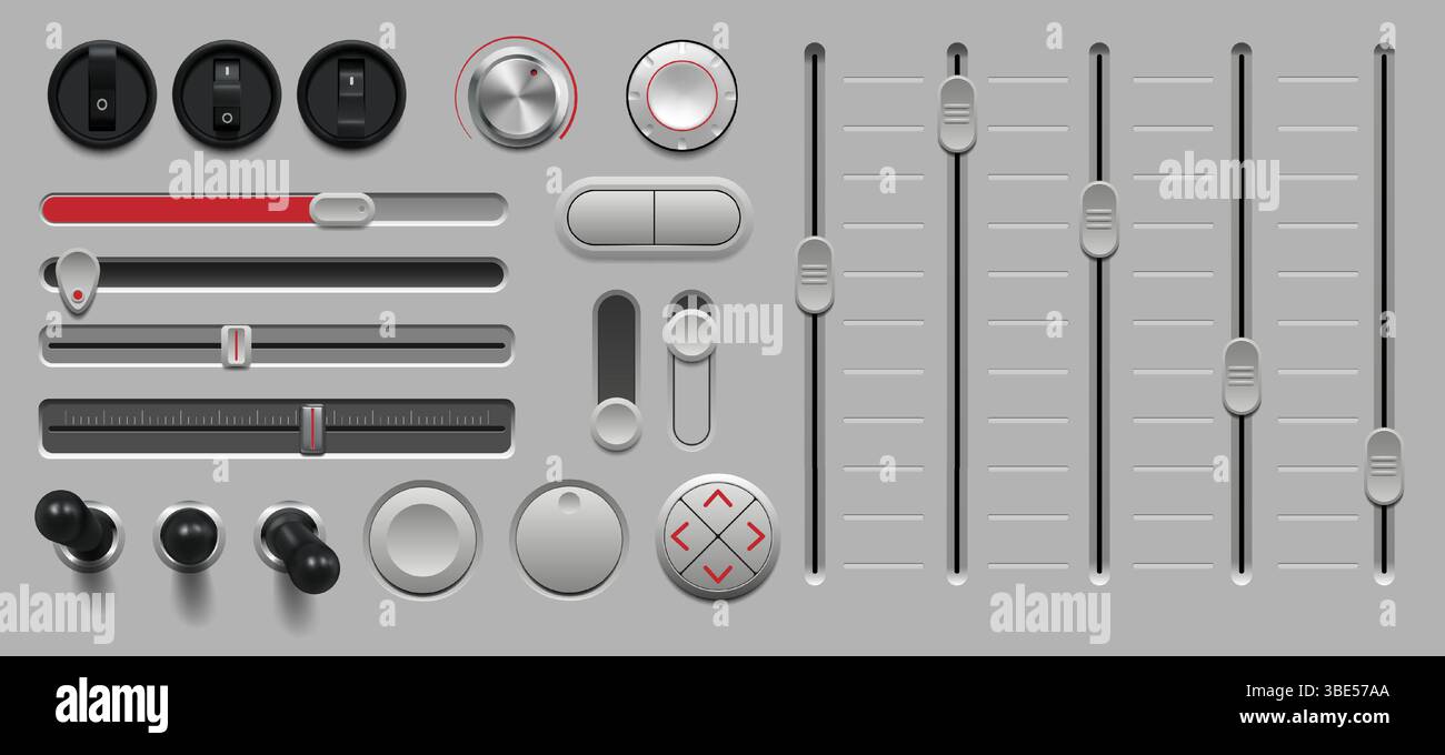 Volume button. 3D dial regulator. Music knob and slider. Sound switch ...