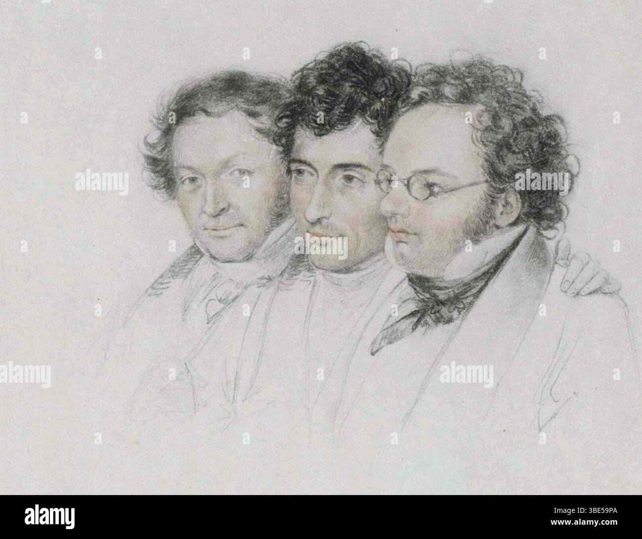 Jenger, Hüttenbrenner and Franz Schubert, drawing by Joseph Teltscher ...