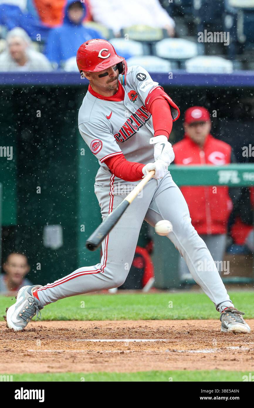 Kansas City, MO, USA. 26th May, 2025. Cincinnati Reds first baseman ...