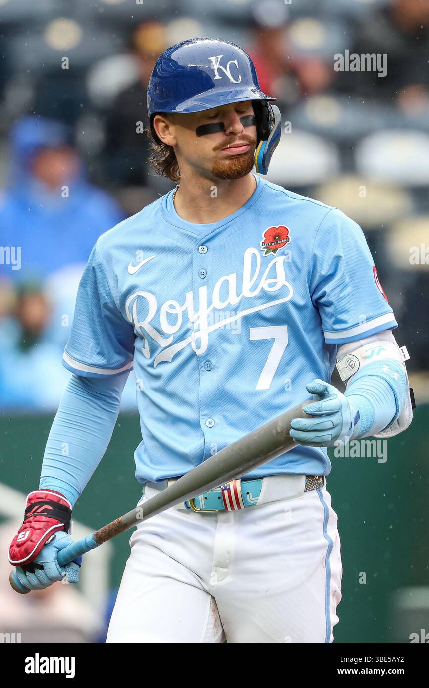 May 26, 2025: Kansas City Royals shortstop Bobby Witt Jr. (7) reacts to ...