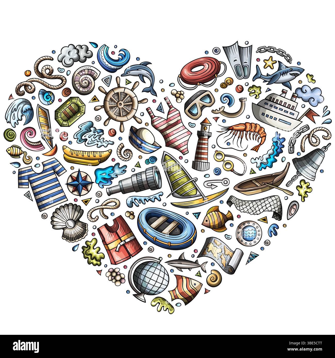 Colorful vector set of Marine cartoon doodle objects, symbols and items ...