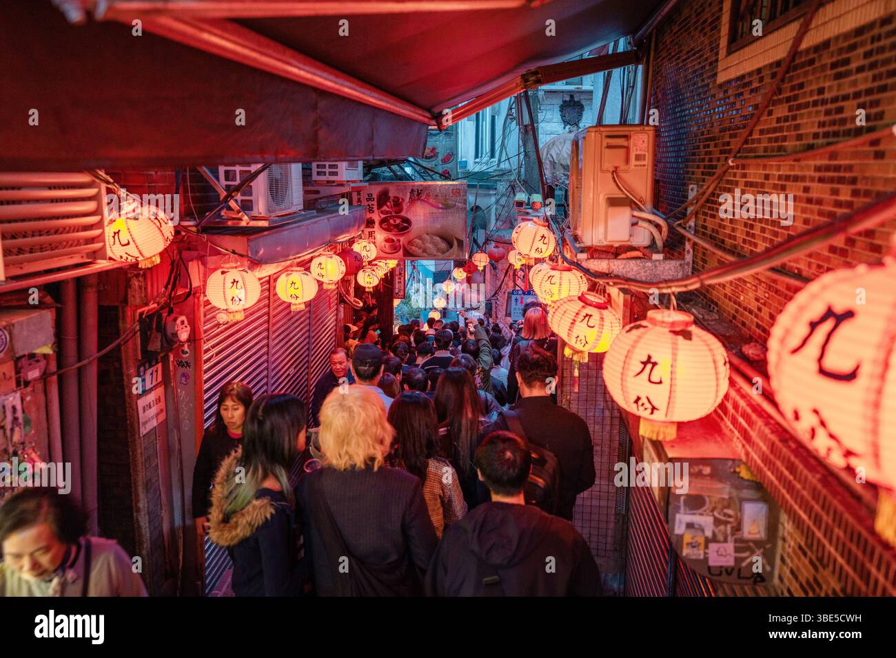 High-resolution image of Jiufen at night, a historic mountain village ...
