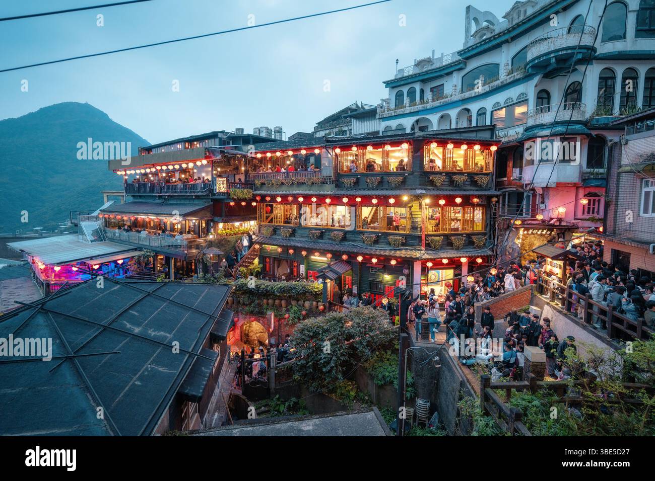 High-resolution image of Jiufen at night, a historic mountain village ...