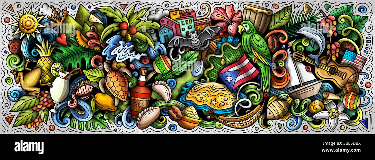 Puerto Rico cartoon doodle vector banner Stock Vector Image & Art - Alamy