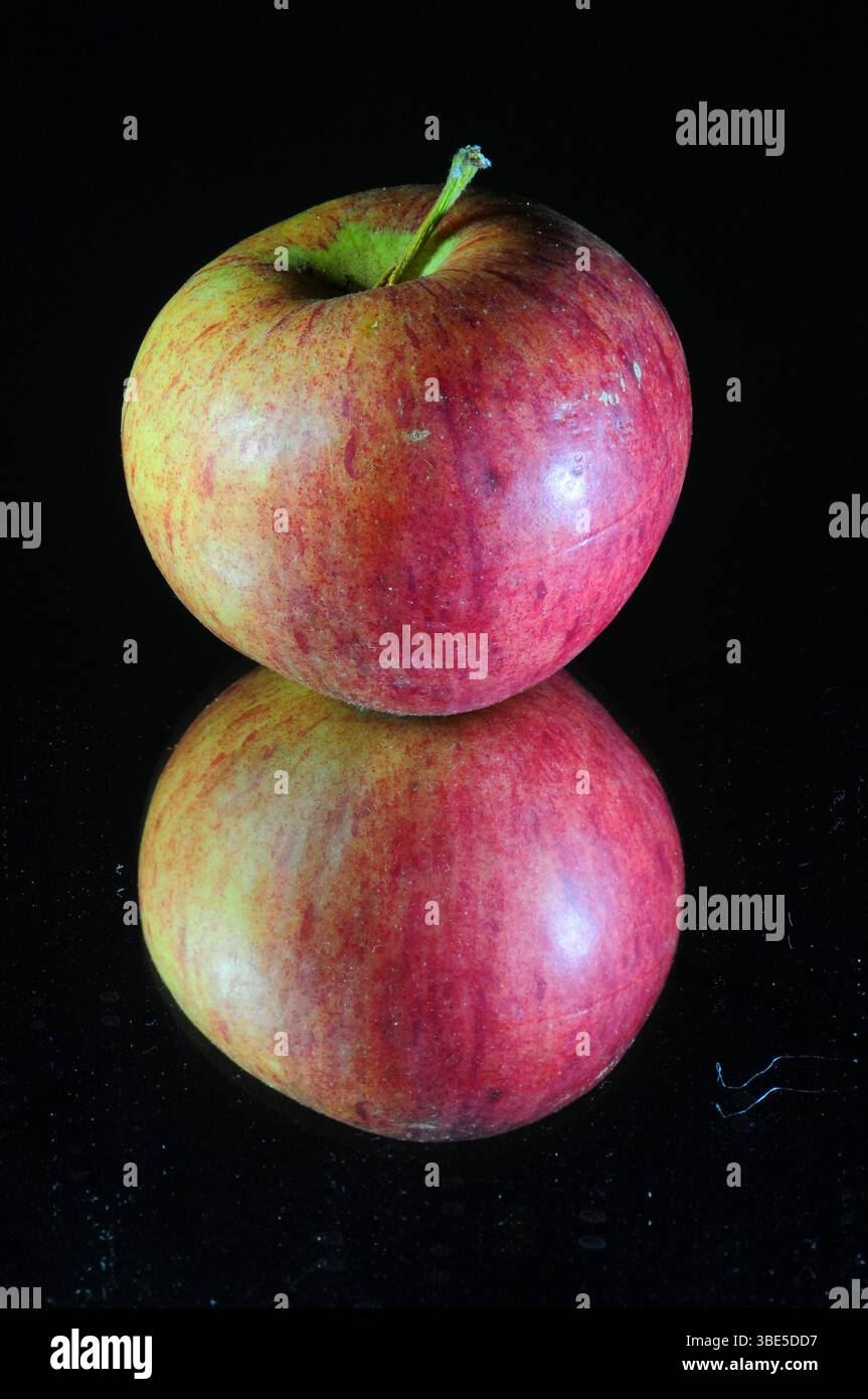 Eating apple on mirror showing reflection Stock Photo - Alamy