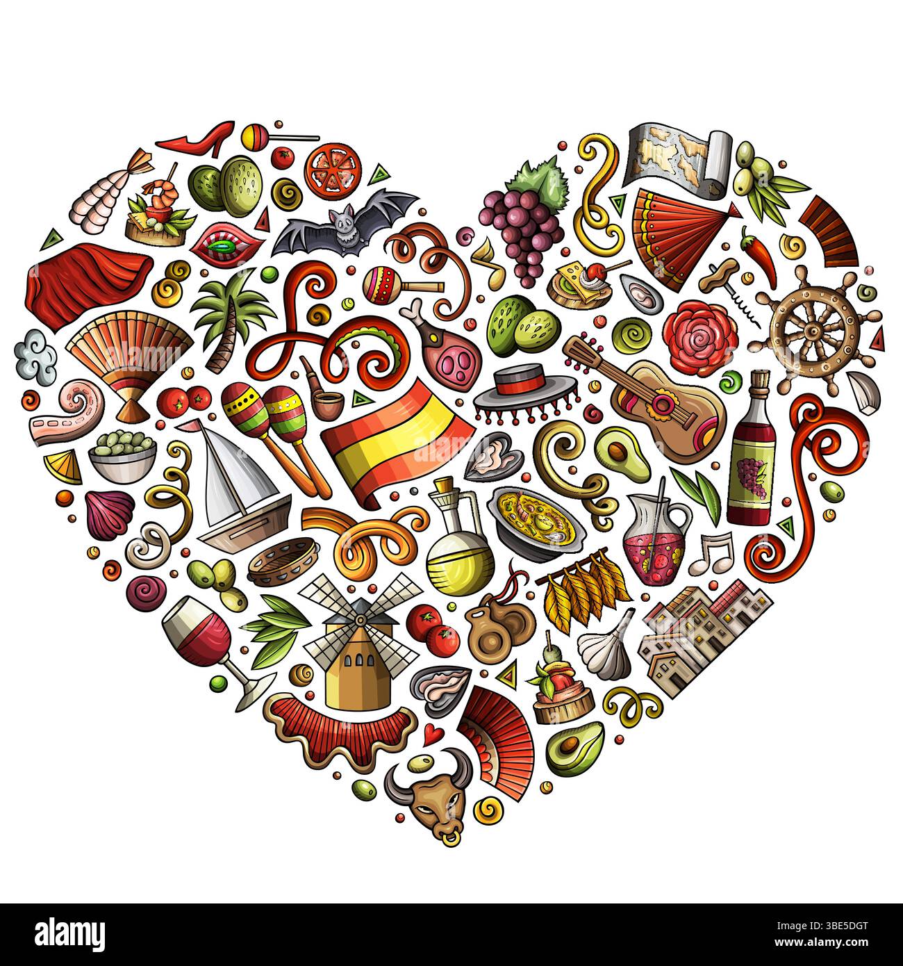 Colorful vector set of Spain cartoon doodle objects, symbols and items ...