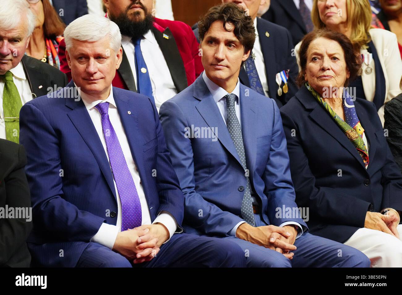 Former prime ministers Stephen Harper, from left, Justin Trudeau and ...