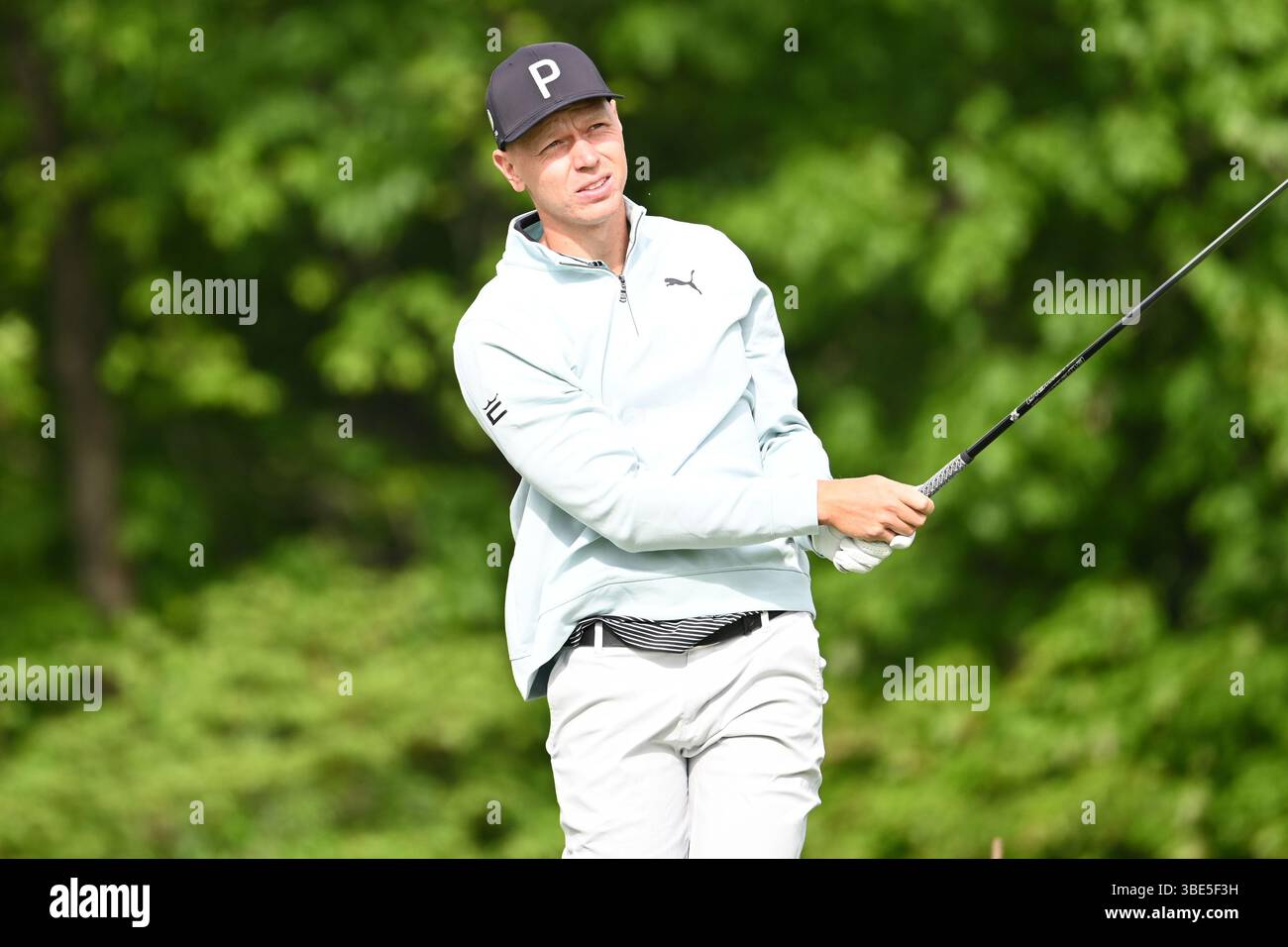 Dublin, Ohio, USA. 27th May, 2025. Matti Schmid (GER) drives on the 1st ...