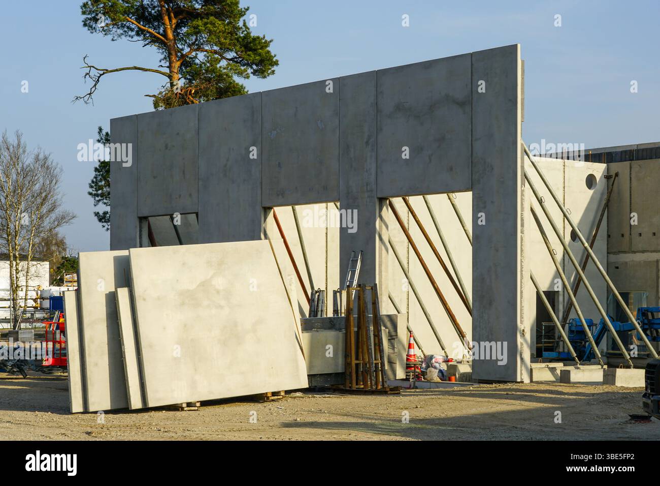 Precast Concrete Wall Installation at Industrial Construction Site on a ...