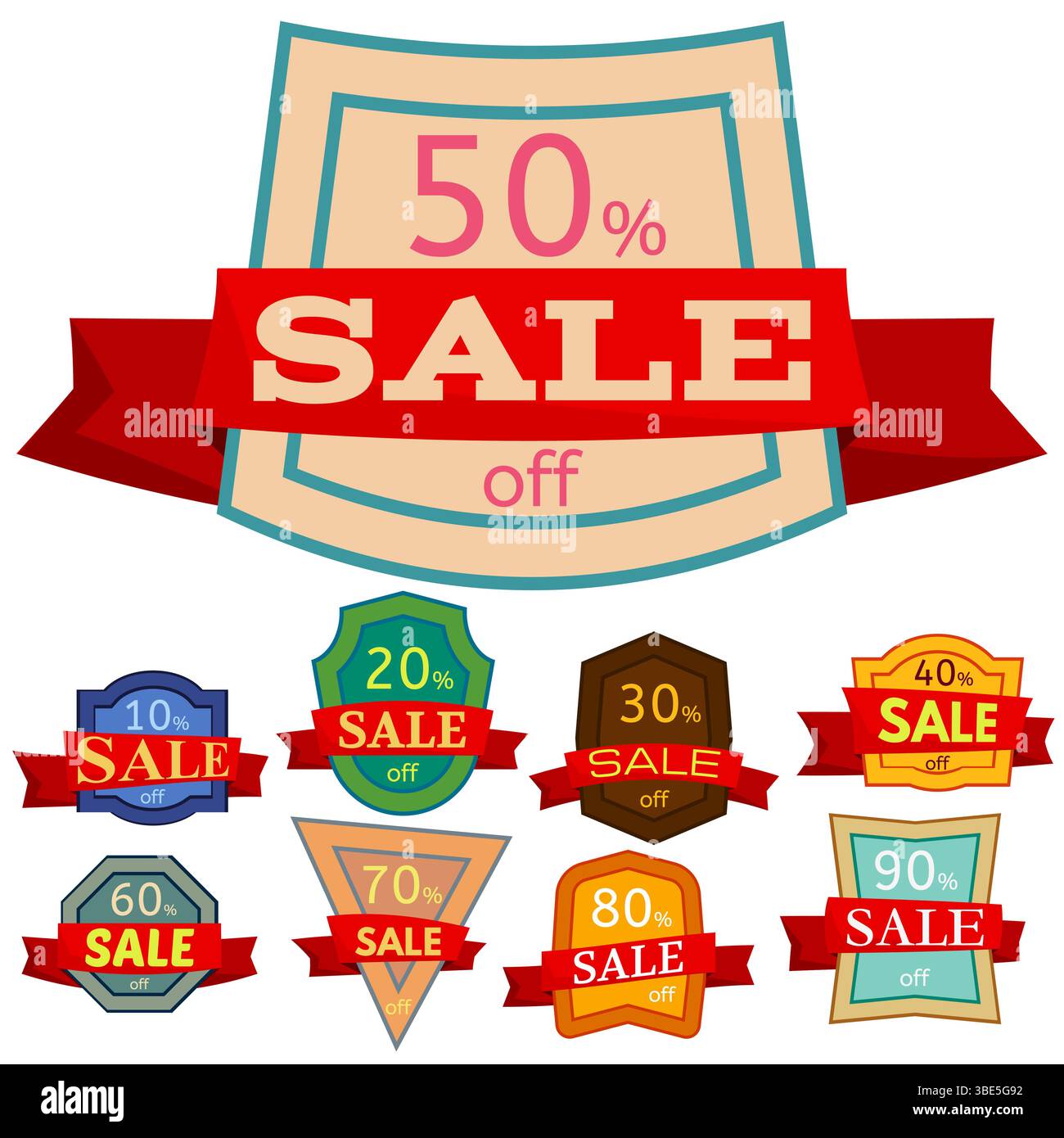 Set of different nine discount stickers. Colorful badges with red ...