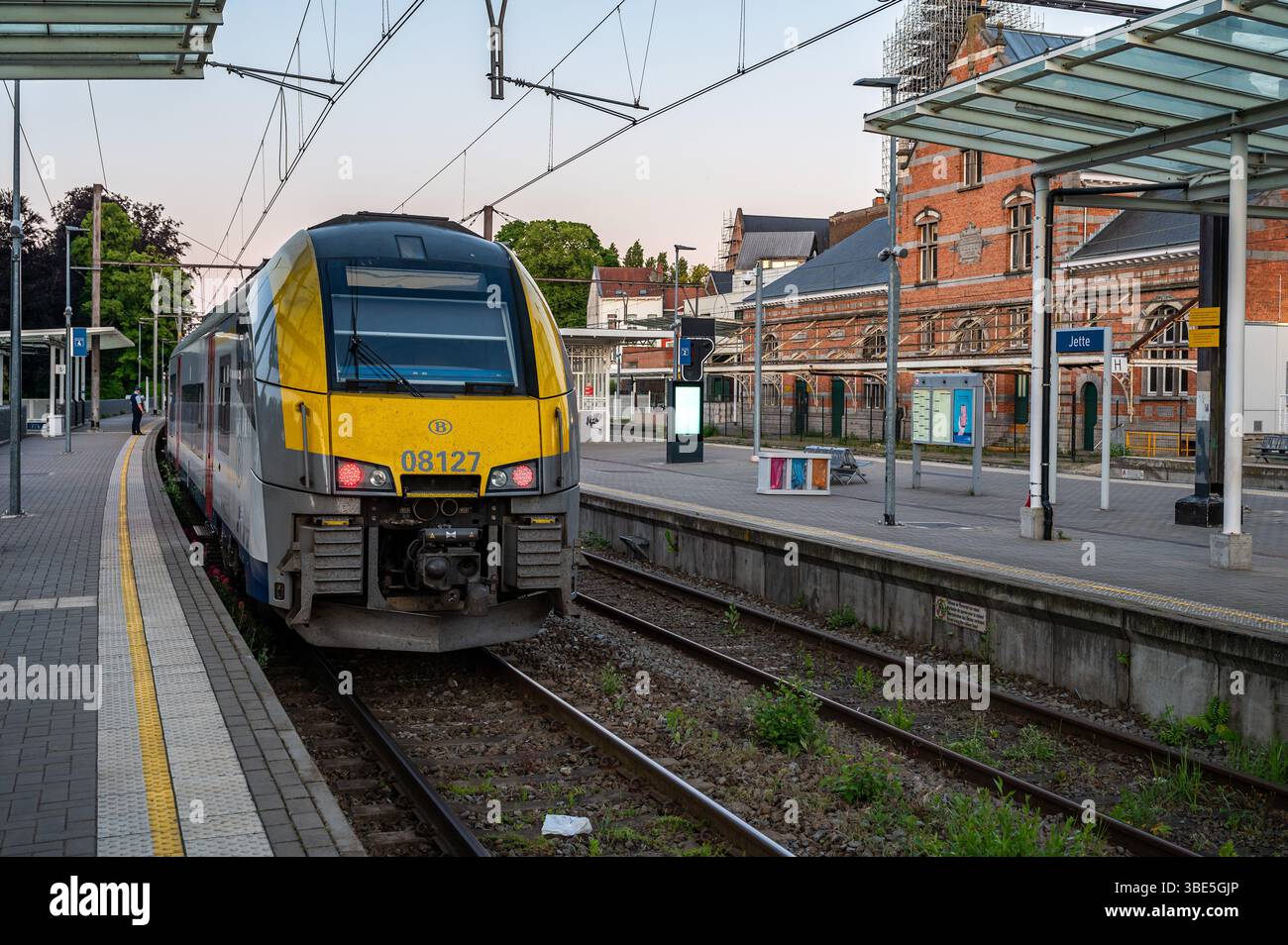 Local S train waiting at the platform of the station of Jette, Brussels ...
