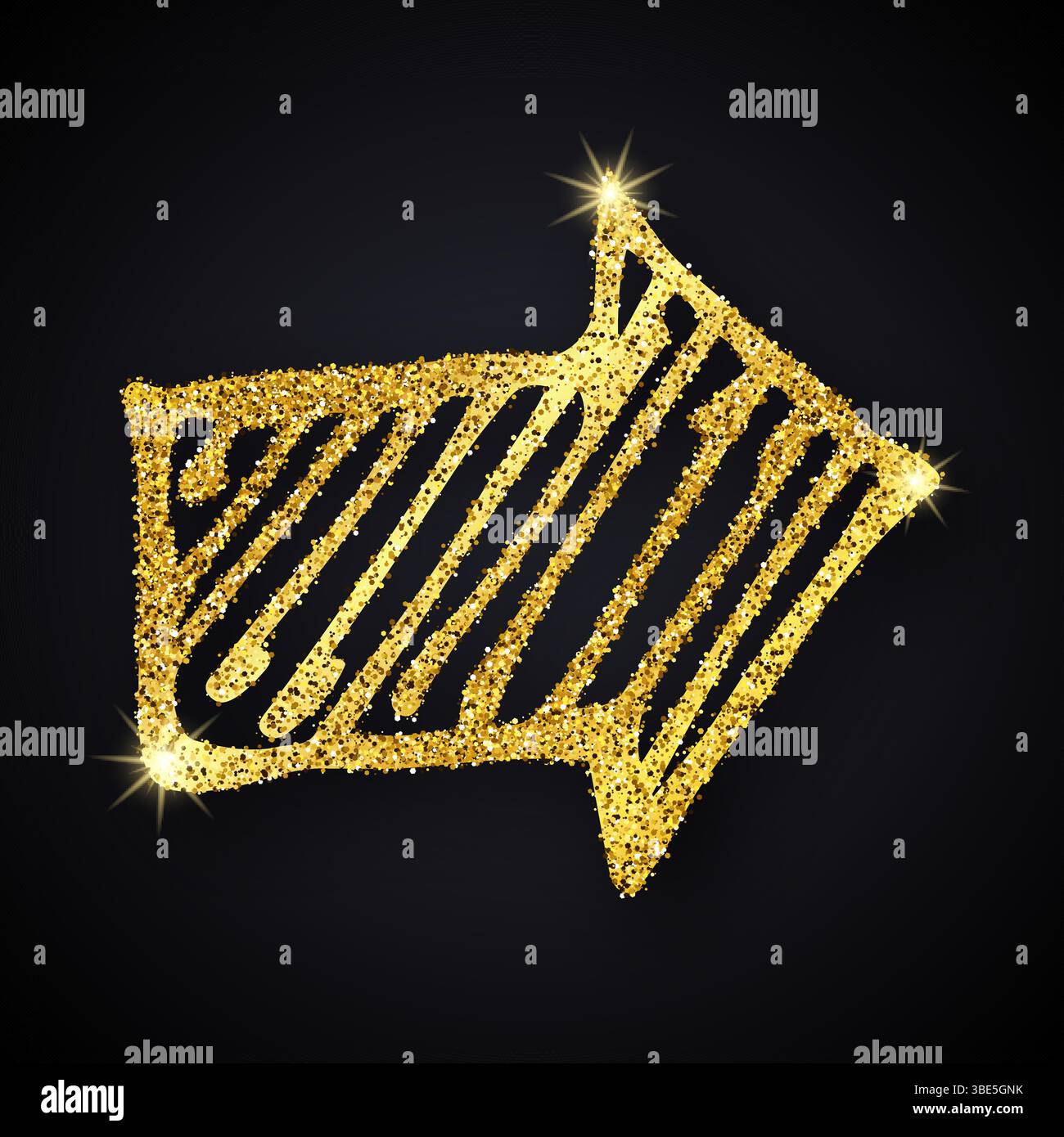 Gold glitter hand drawn arrow. Doodle arrow with gold glitter effect on ...
