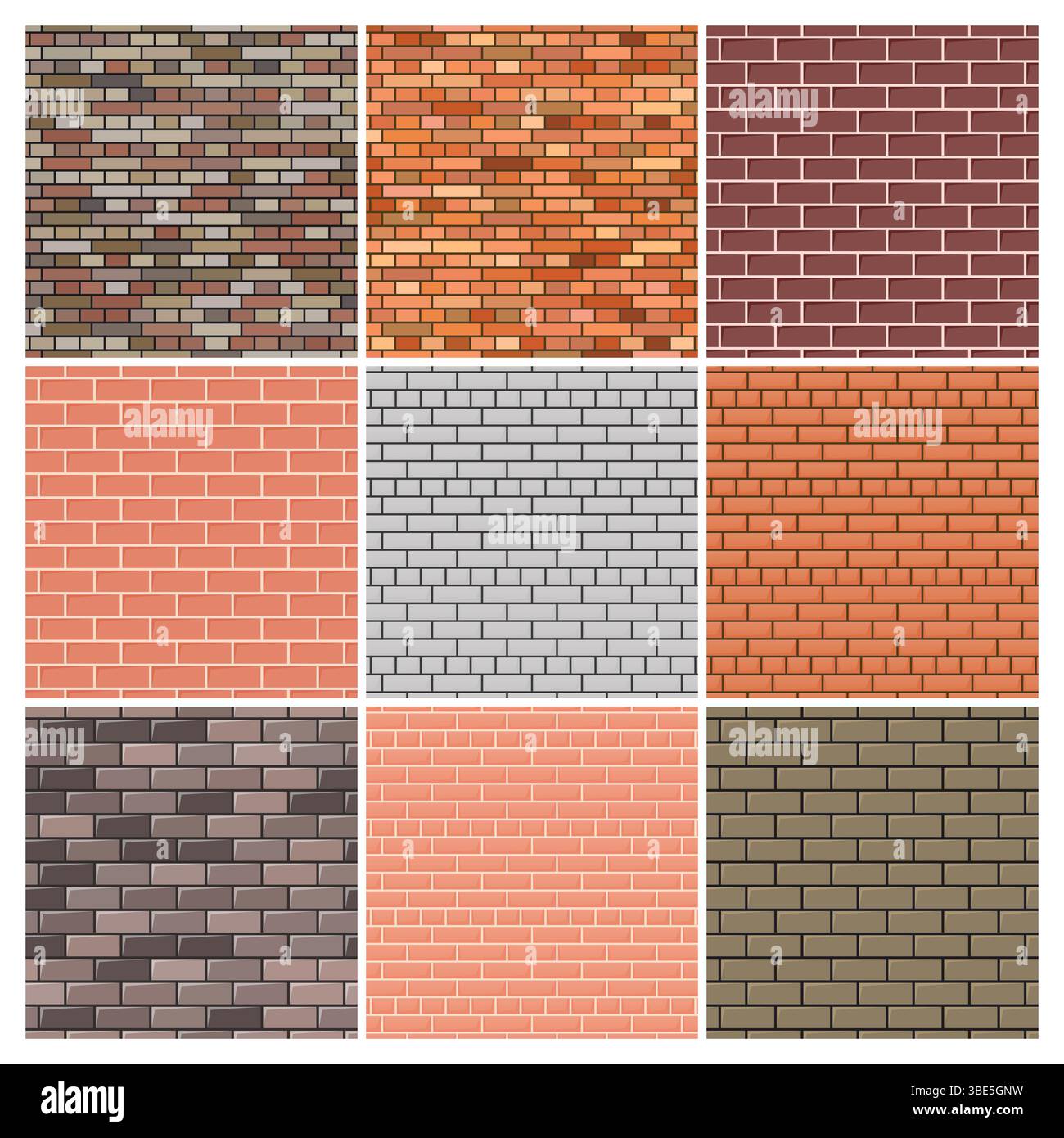 Brick wall. Set of nine red and grey brick wall backgrounds. Vector ...