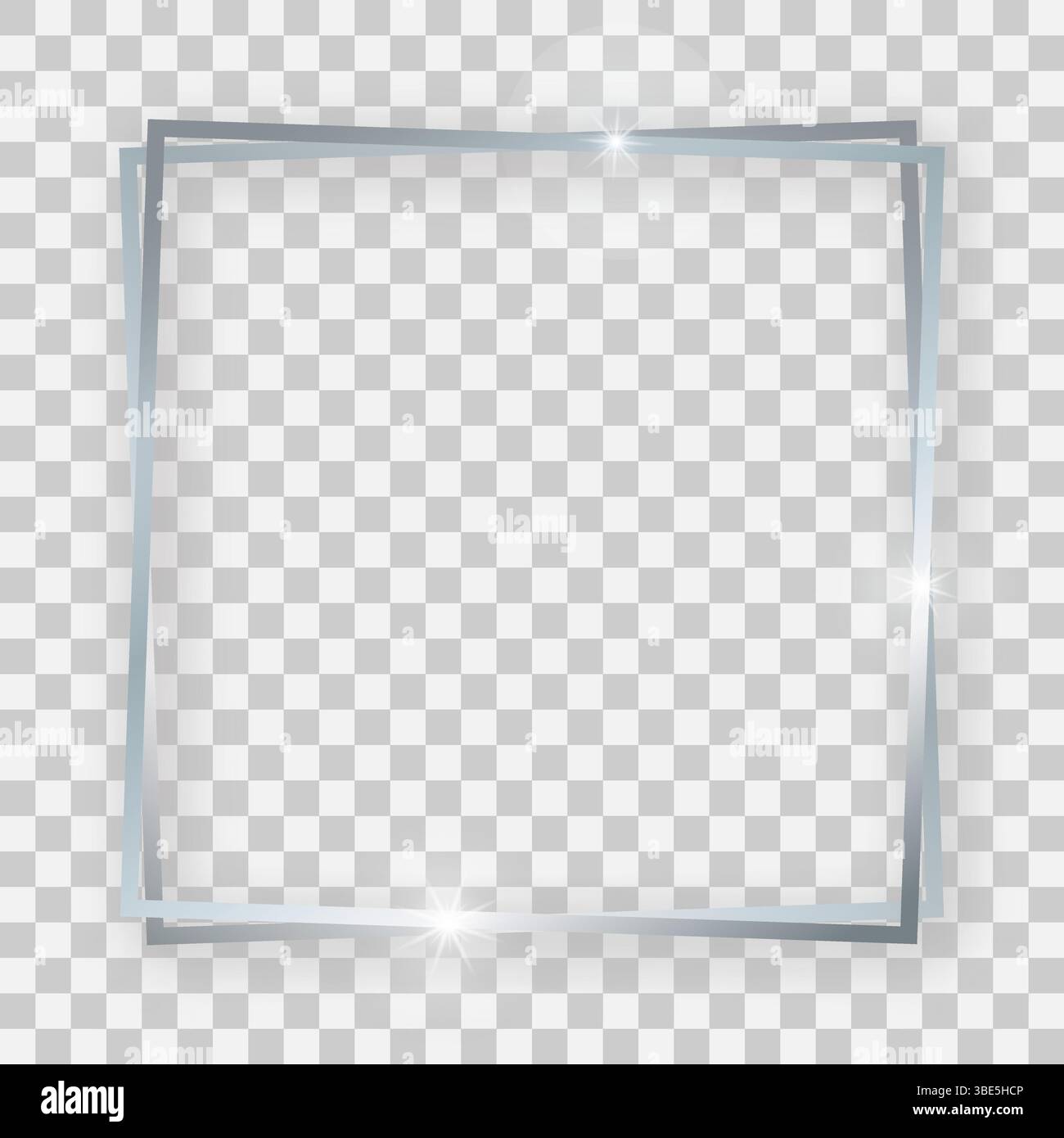 Double silver shiny square frame with glowing effects and shadows on ...