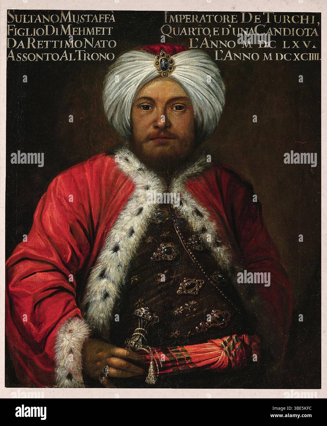 Portrait of Sultan Mustafa II (1664–1703), half-length, wearing a ...