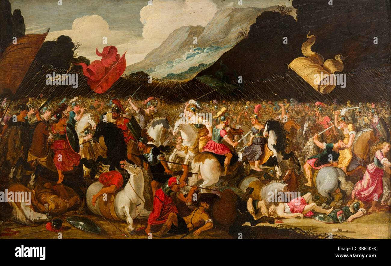 Alexander the Great fights against the Amazons. Vintage Painting ...