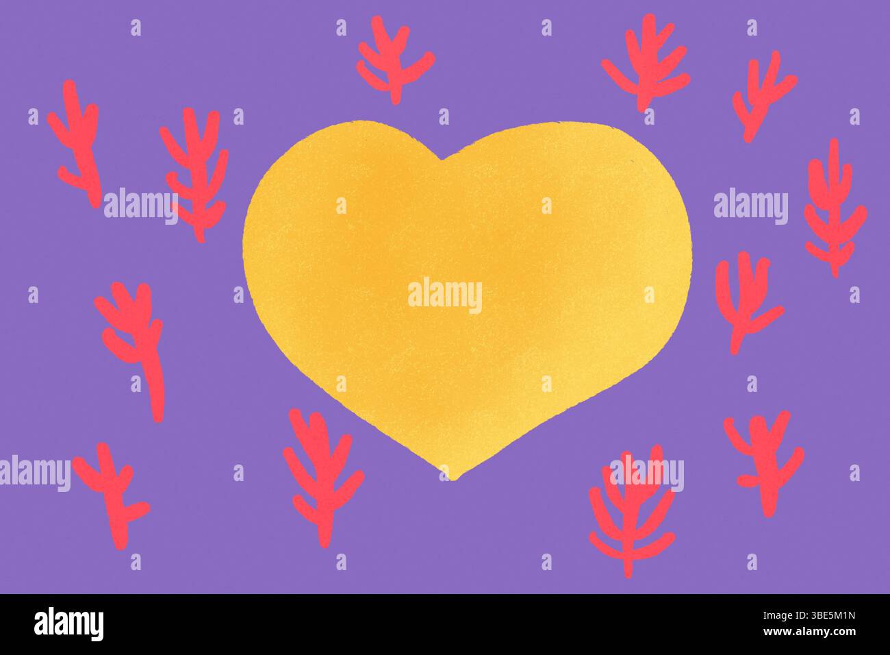 A bright yellow heart stands out against a purple background ...