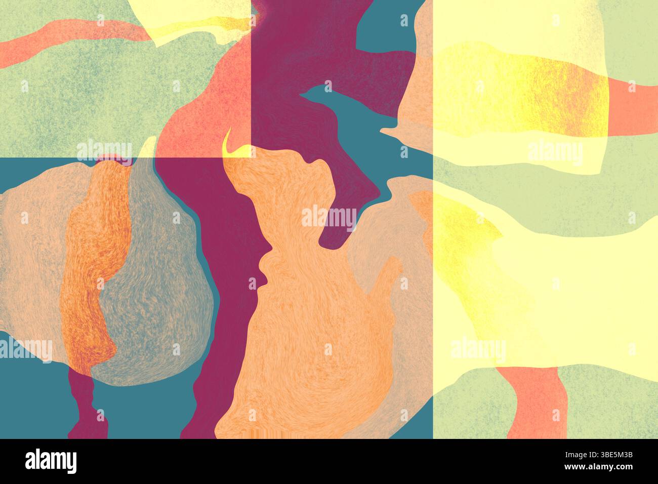 A vibrant digital artwork featuring textured organic shapes in earthy ...