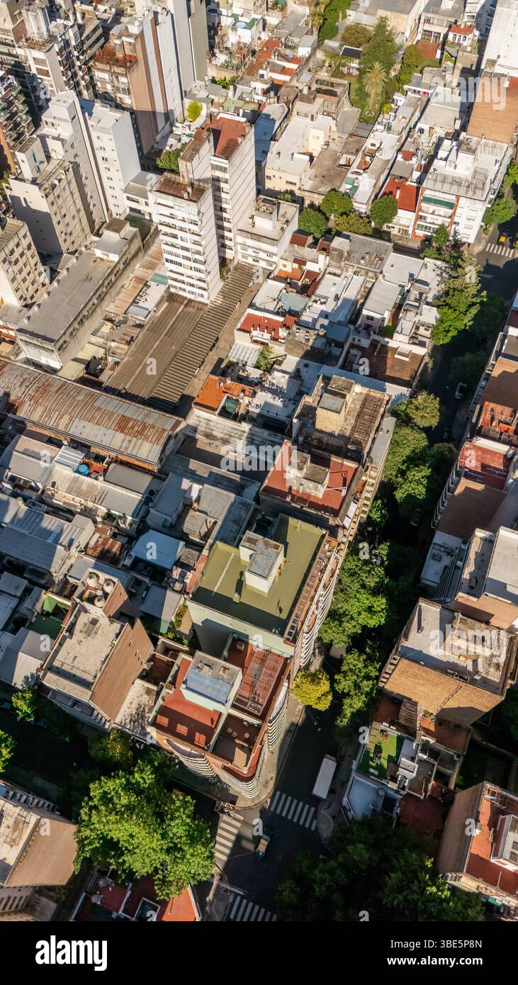 From above, this aerial image captures the dense and varied urban ...