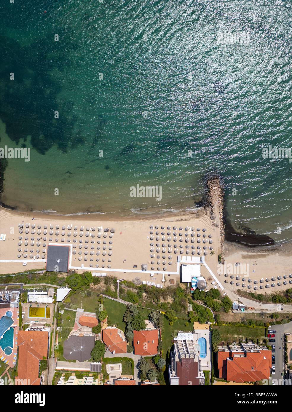 Aerial view of Sveti Vlas, a Bulgarian seaside resort town with a ...