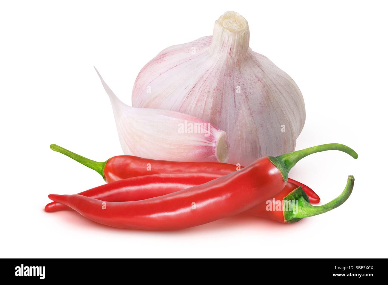 Garlic and chili peppers on isolated white background. Whole and head ...