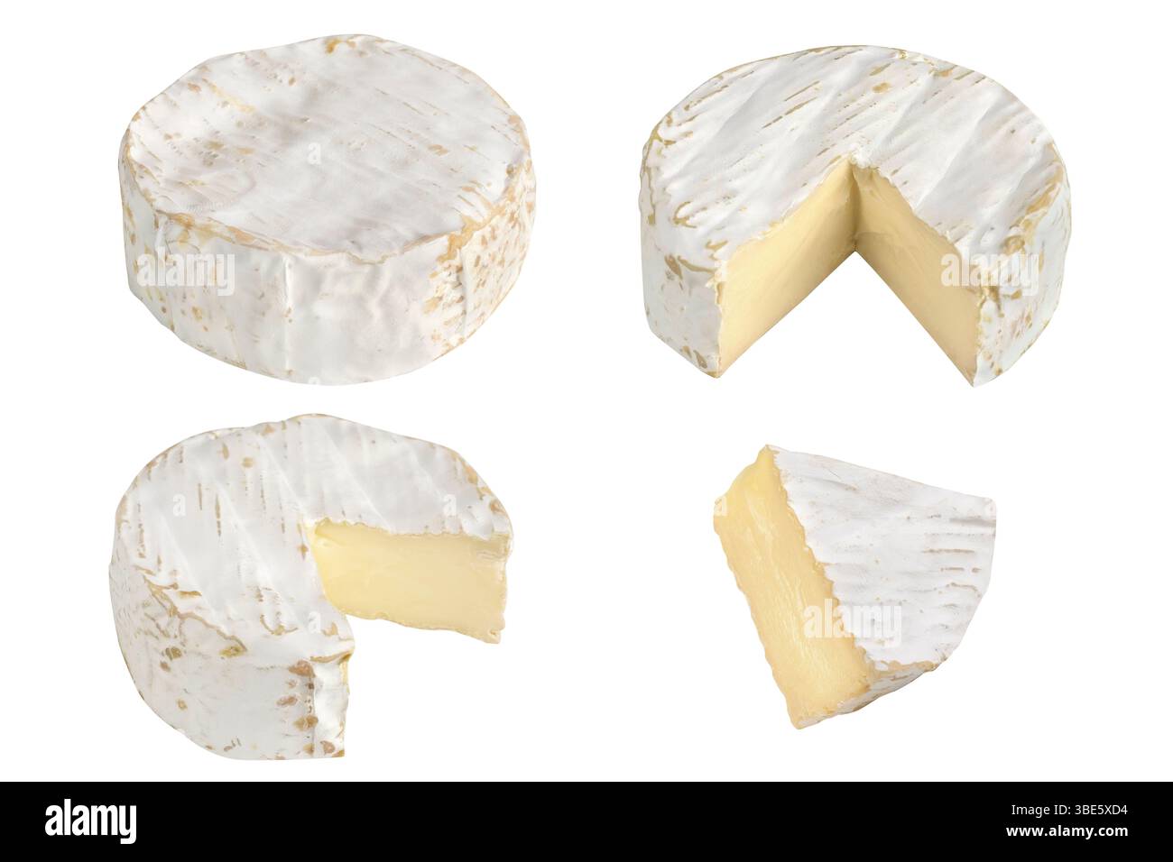 Collection of camembert cheeses on isolated white background. Whole ...