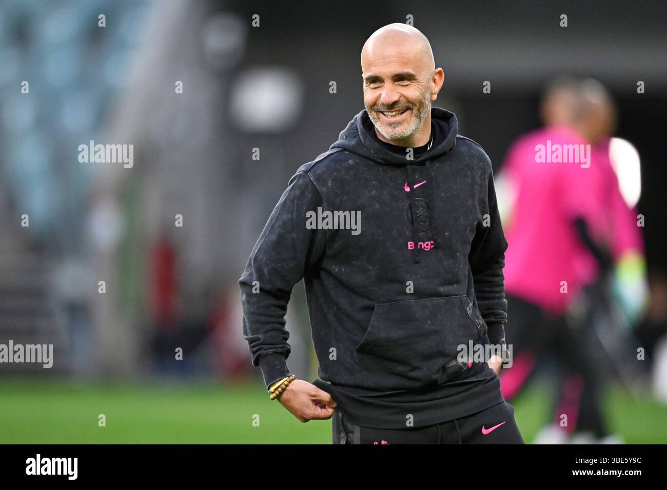 Chelsea's head coach Enzo Maresca walks on the pitch during a training ...