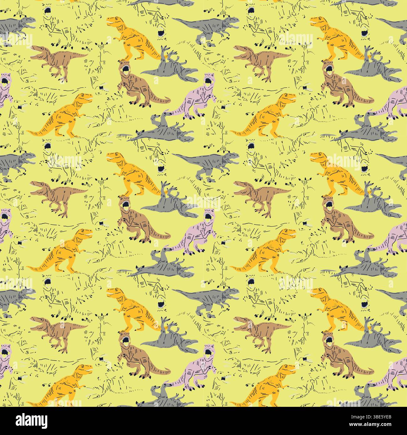Adorable cartoon dinosaur pattern on pale yellow background for fabric ...