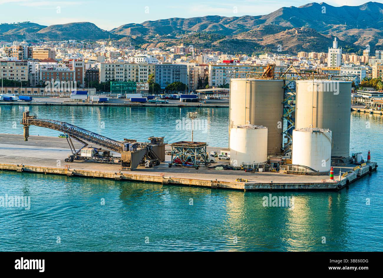 Industrial Silos and Loading Equipment at Port of Malaga. Coastal ...