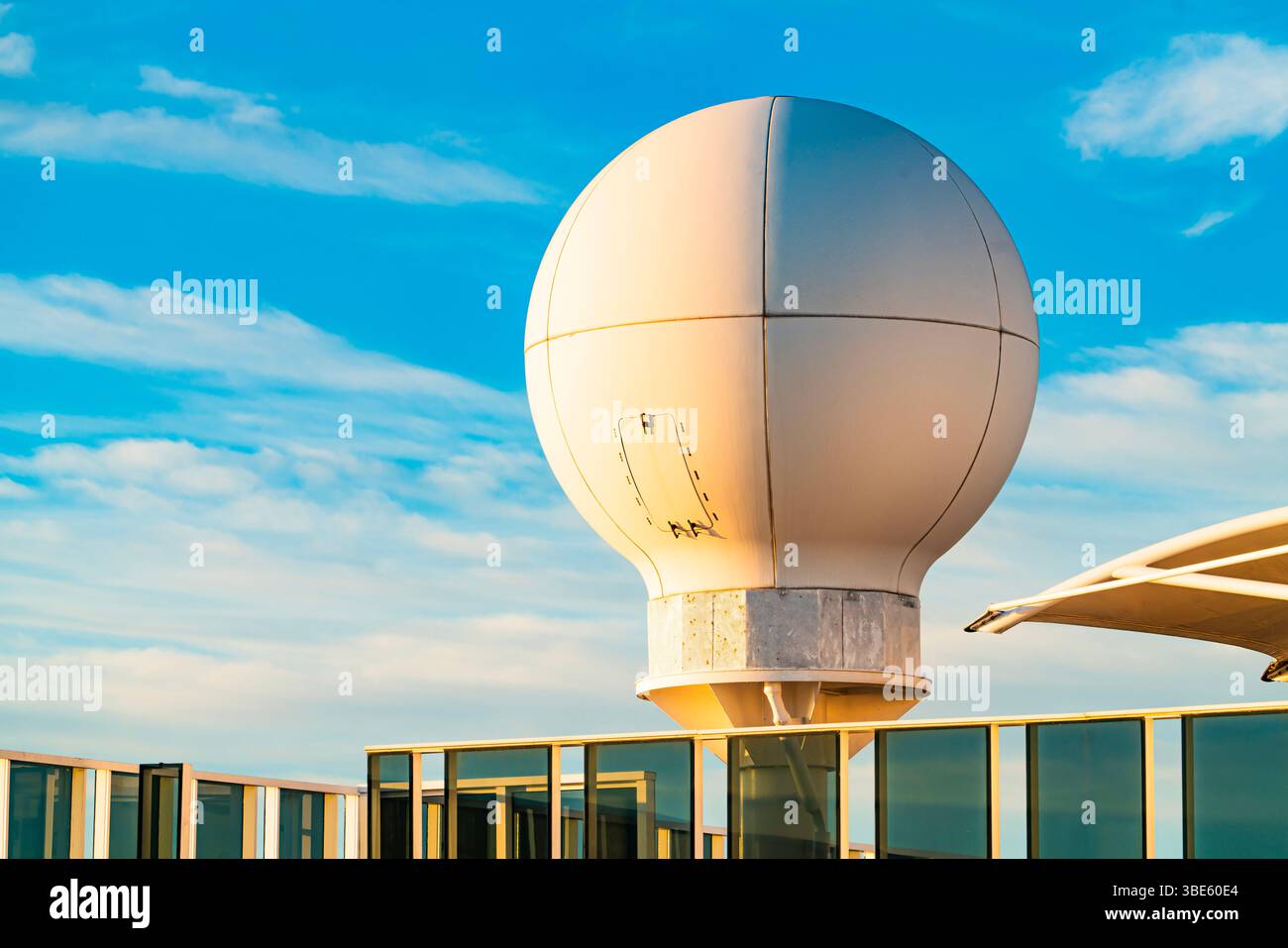 Spherical Radar Dome on Rooftop Against Blue Sky. Modern Technology ...