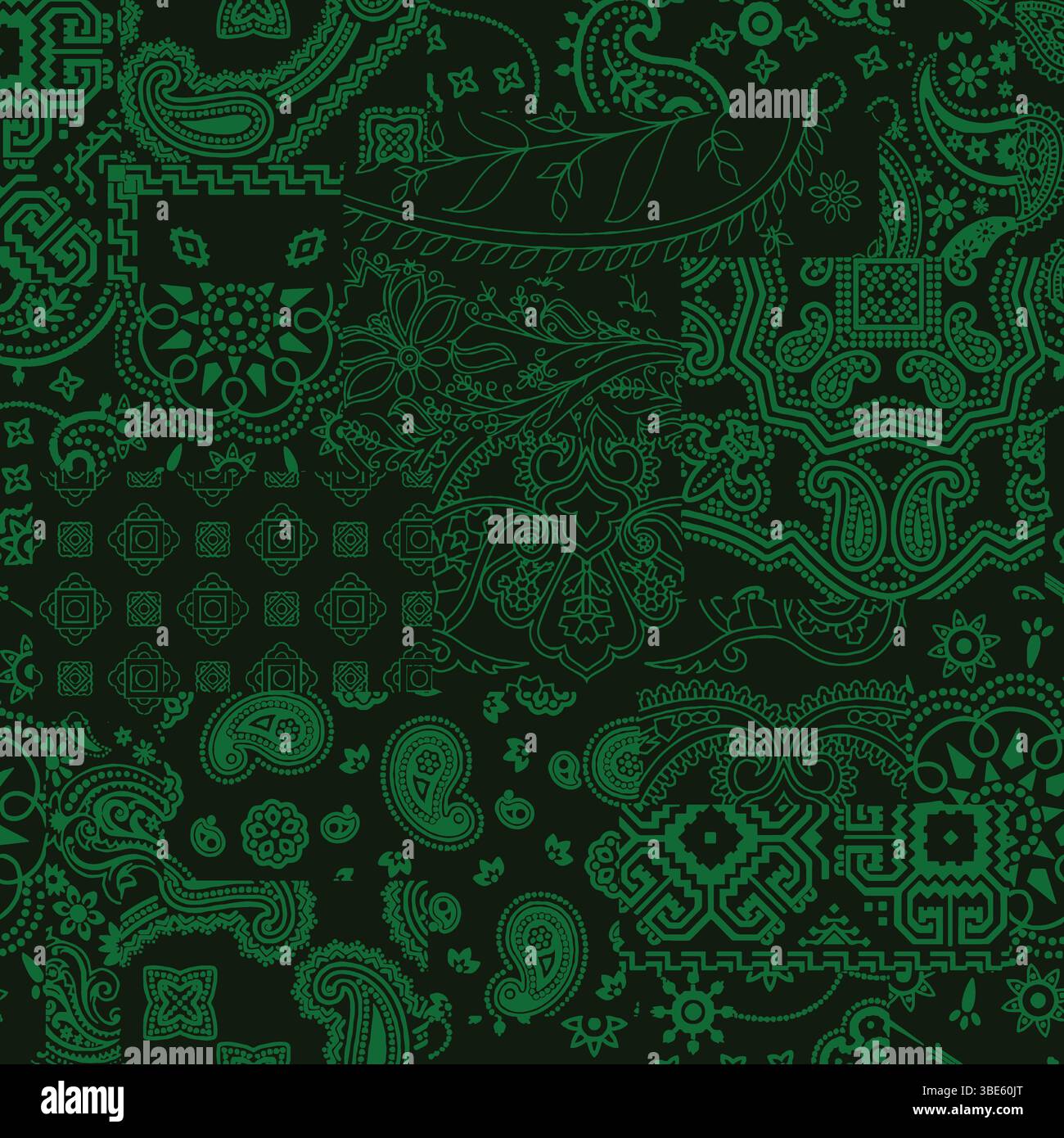 Seamless emerald green paisley bandana pattern textile design Stock ...