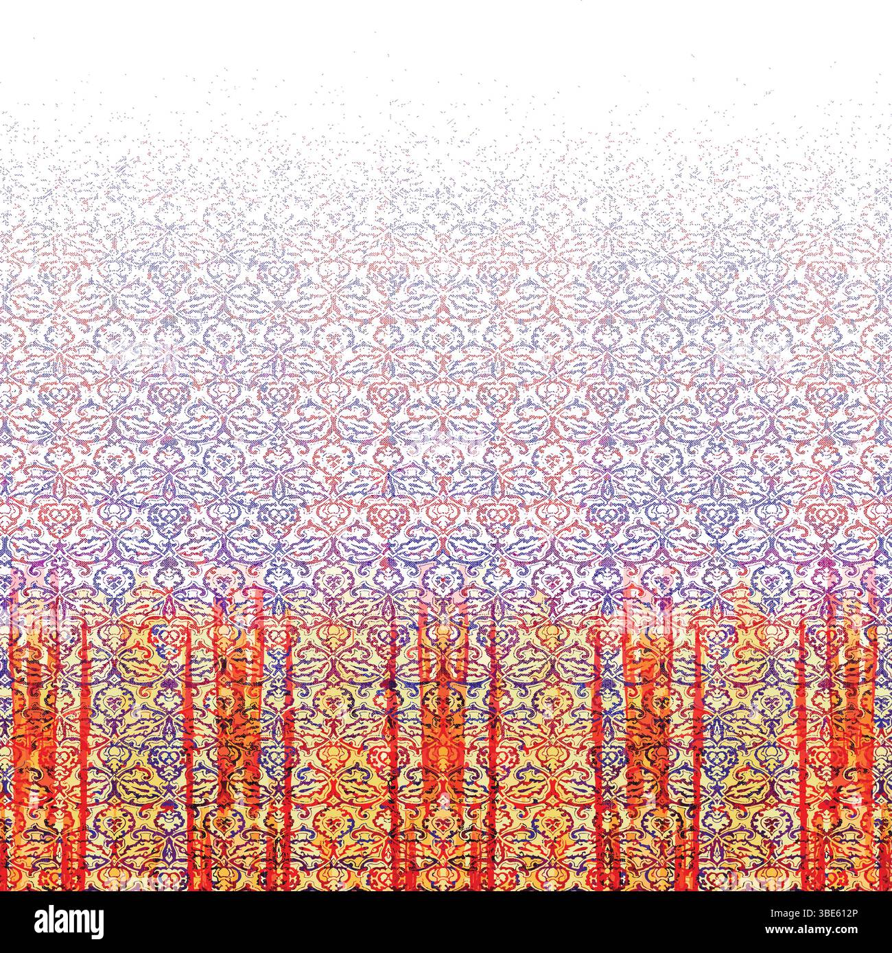 Abstract damask pattern with ombre effect and vertical stripes in warm ...