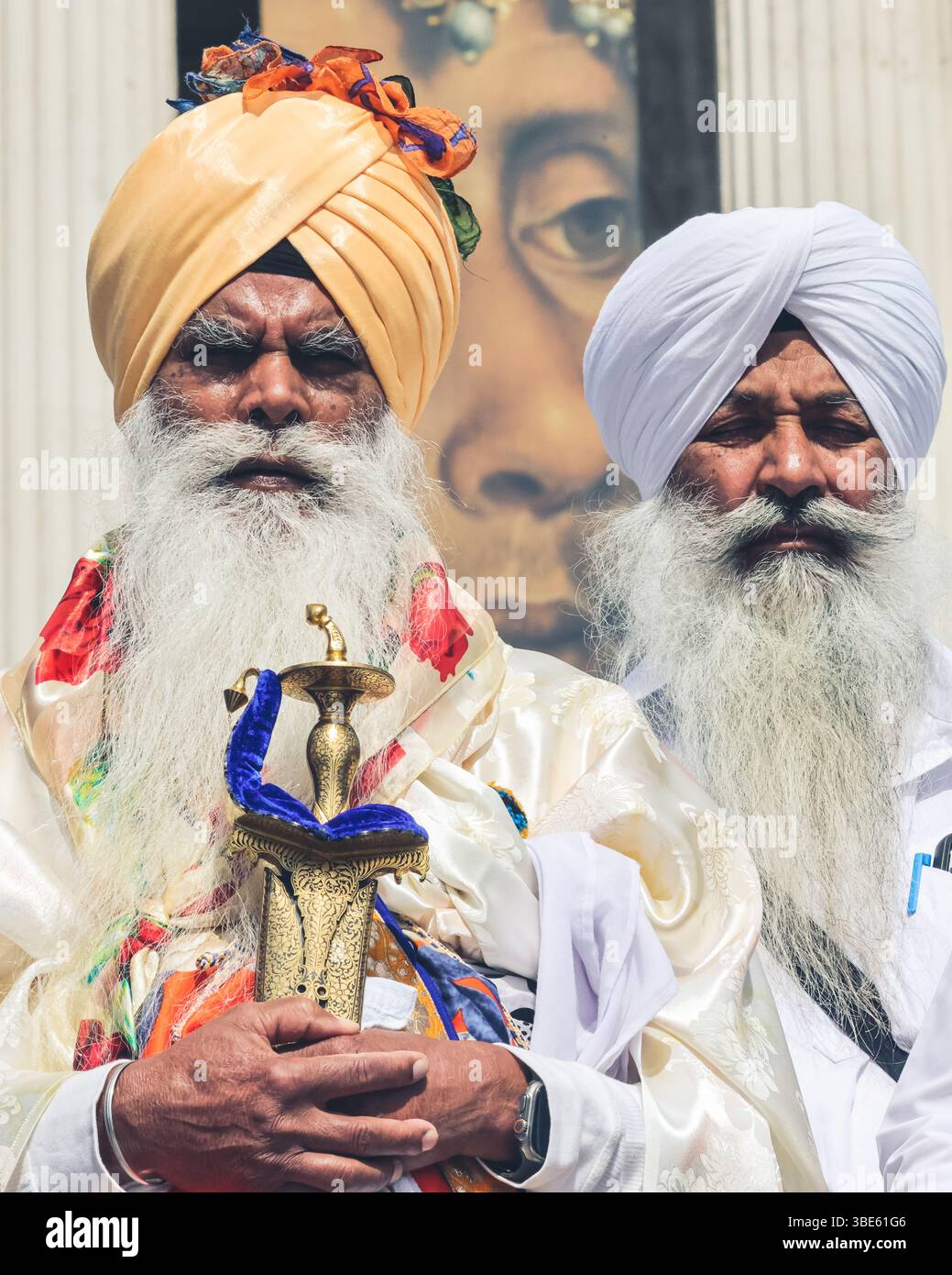 Sikh men in traditional dress and turban open the Vaisakhi festival in ...
