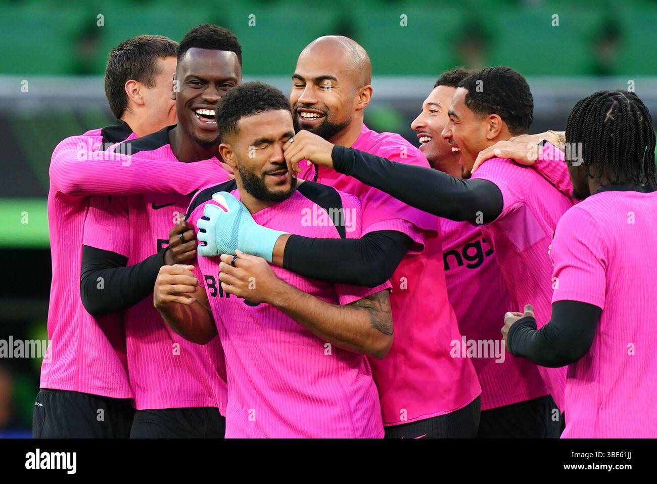Chelsea's Reece James (third left) is surrounded by team-mates during a ...