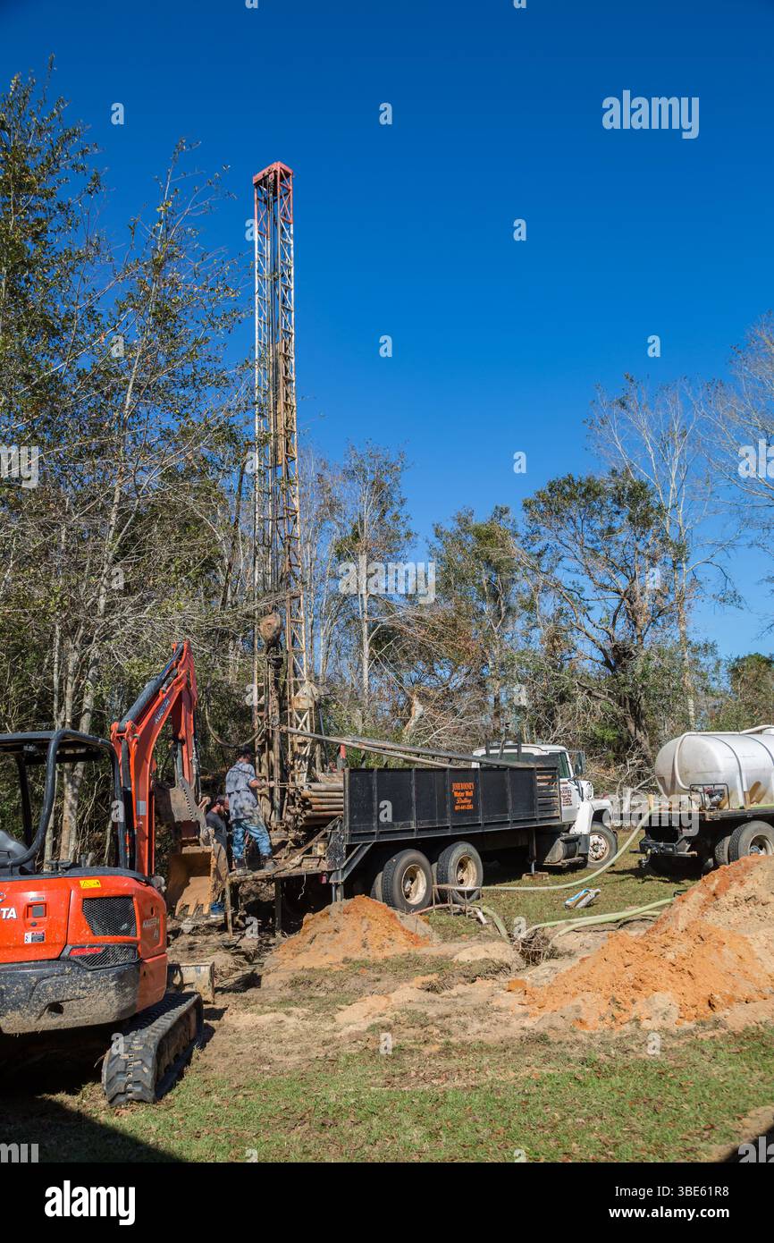 Residential water well drilling operation in rural area of Gulfport ...