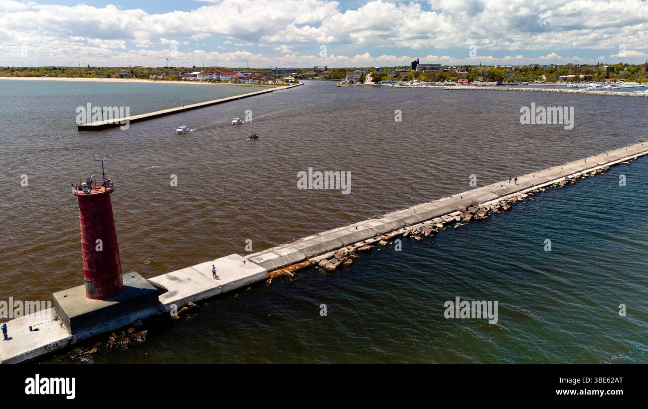 Aerial photograph of the lighthouse that protects Sheboygan Harbor ...