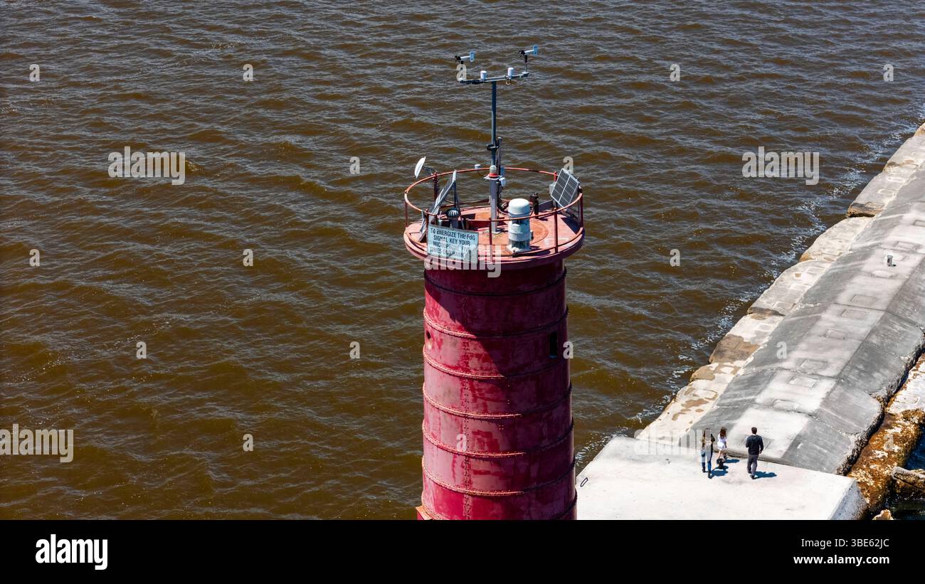 Aerial photograph of the lighthouse that protects Sheboygan Harbor ...