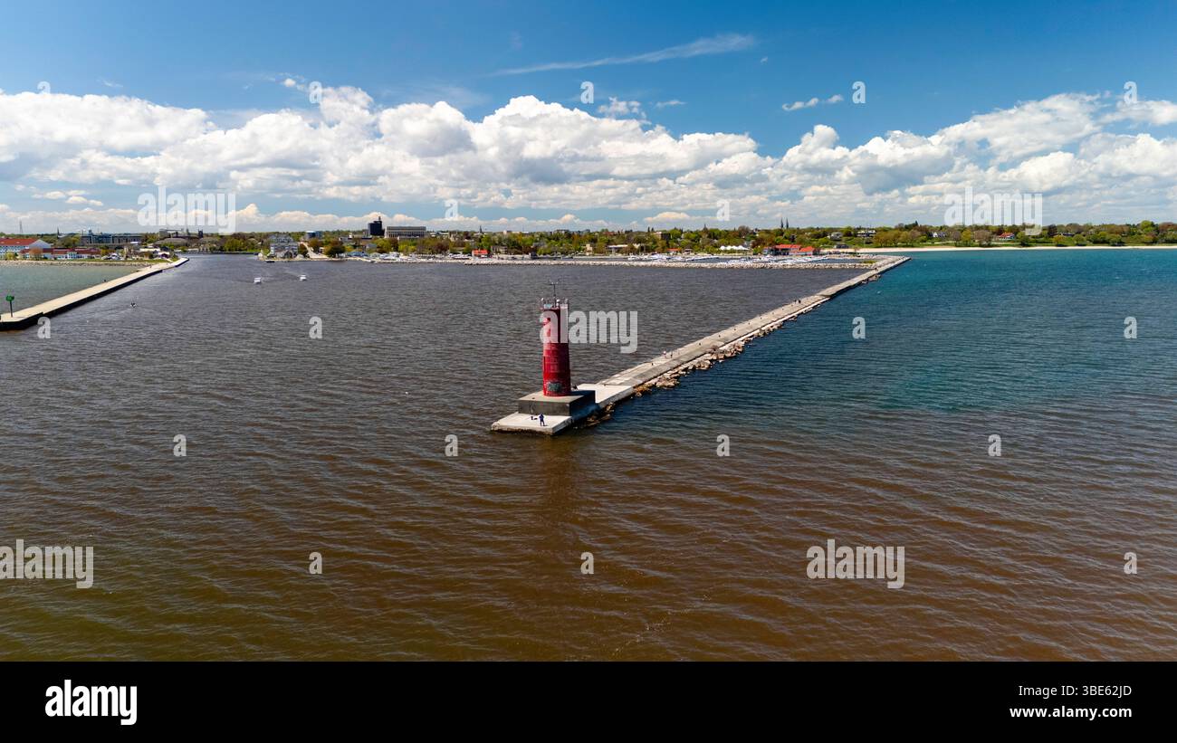 Aerial photograph of the lighthouse that protects Sheboygan Harbor ...