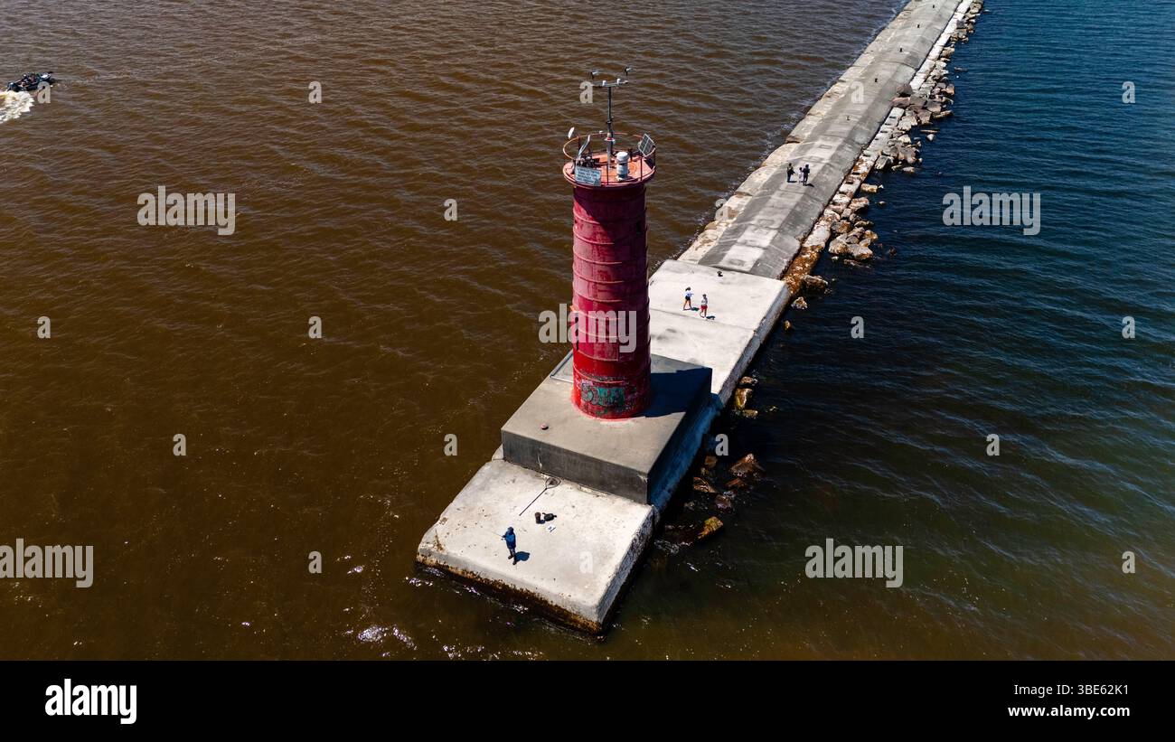 Aerial photograph of the lighthouse that protects Sheboygan Harbor ...