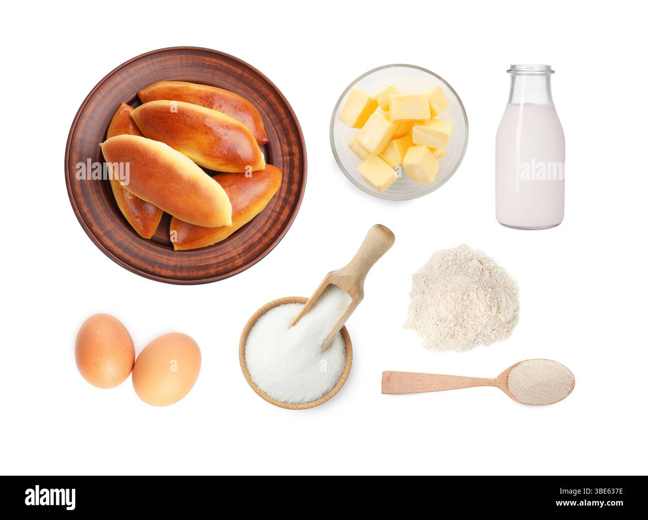Baked patties and ingredients isolated on white, set Stock Photo - Alamy