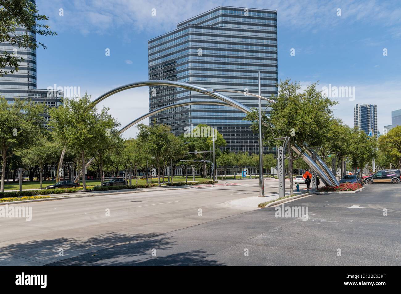 Chrome plated steel arches cross Post Oak Boulevard in downtown Houston ...