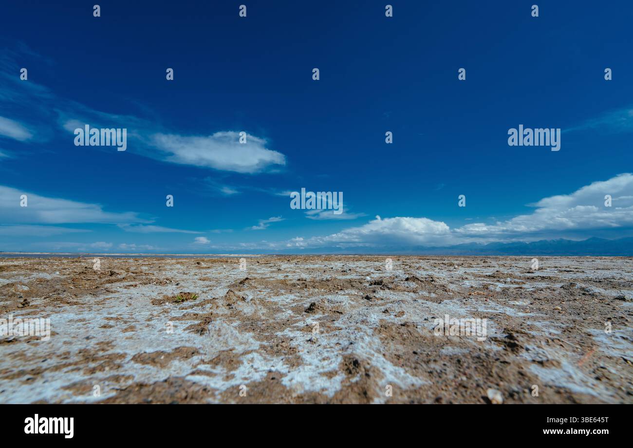Desert with salty ground, wide angle landscape Stock Photo - Alamy