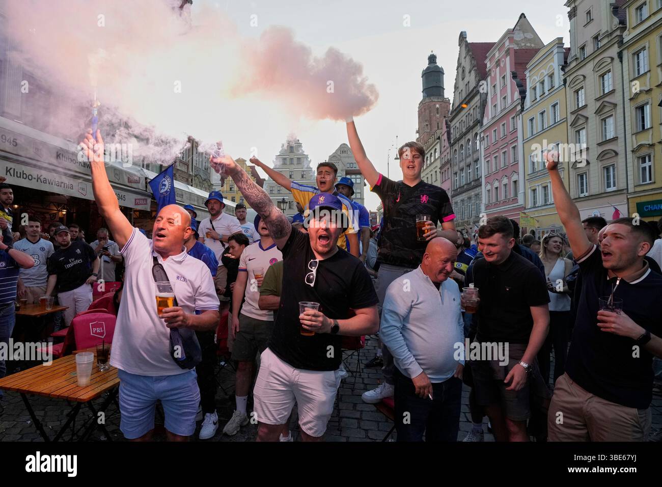 Chelsea fans light up flares ahead of the Europa Conference League ...