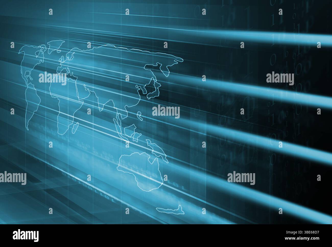 High-tech news studio background with transmission lines with world map ...