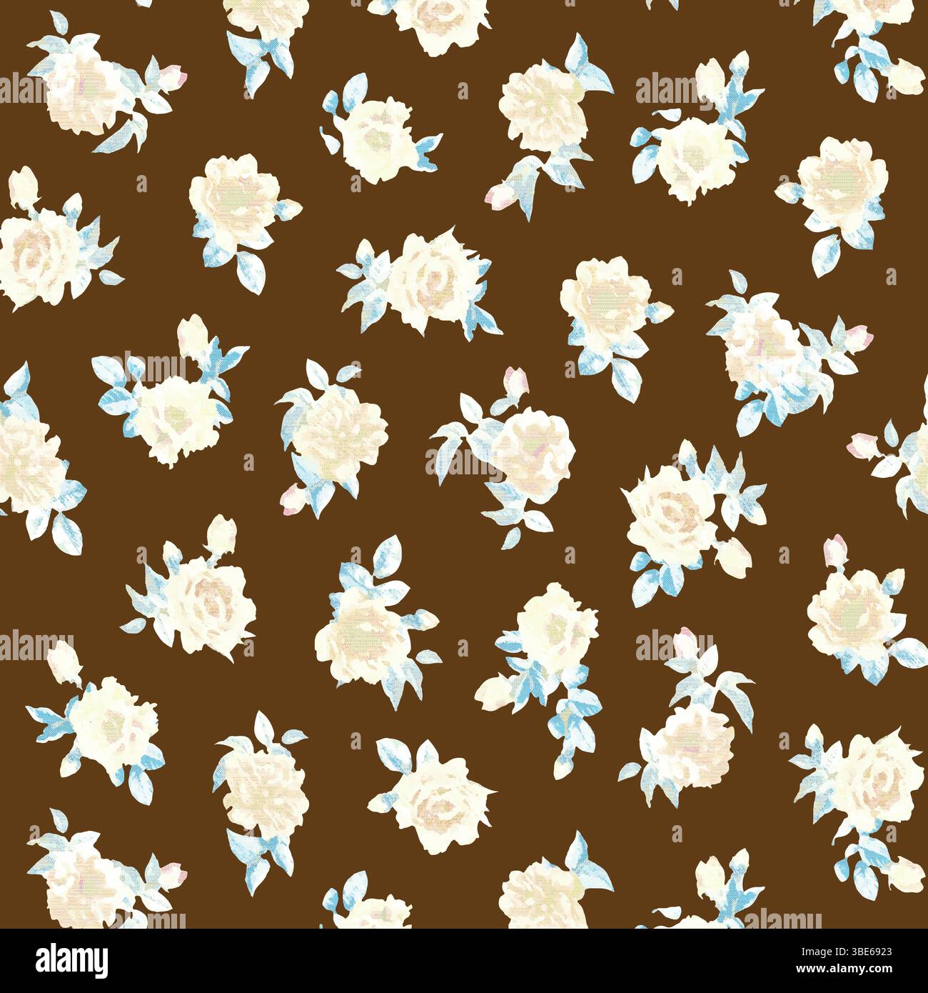 Charming off white roses on brown background seamless pattern design ...