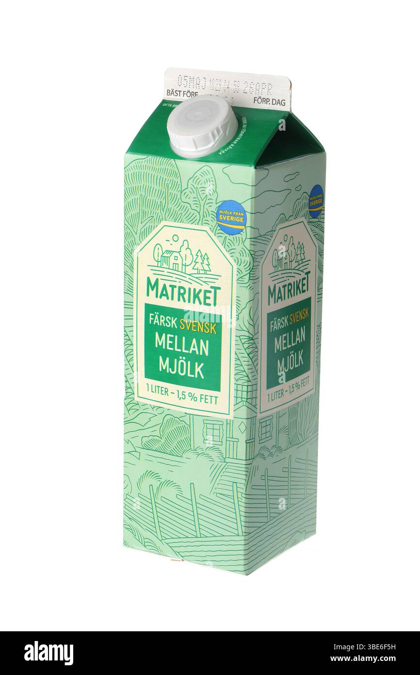 Stockholm, Sweden - April 29, 2025: A one liter milk carton with ...
