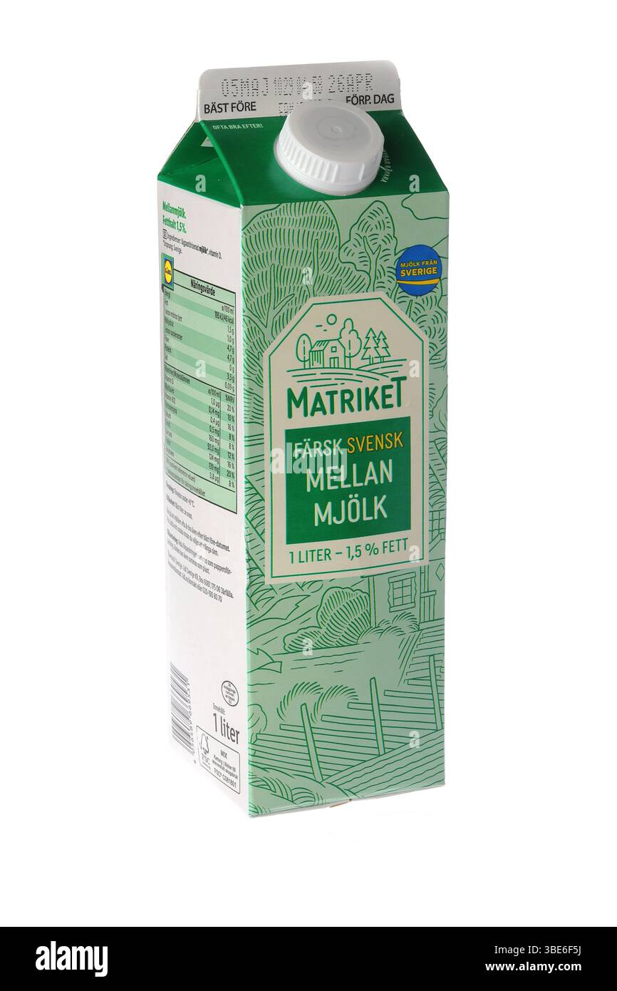Stockholm, Sweden - April 29, 2025: A one liter milk carton with ...