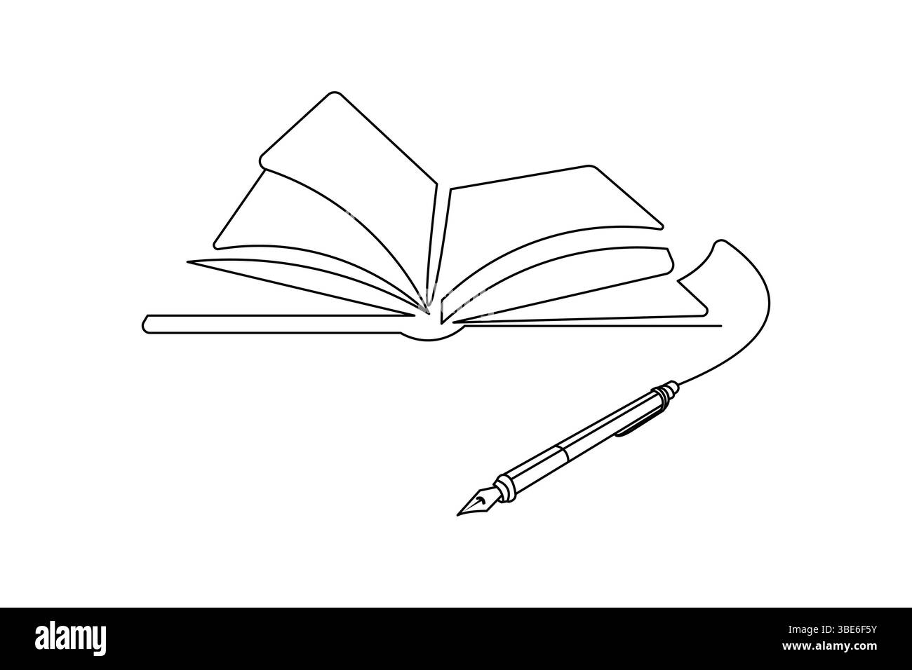 Book single line drawing of an open book on a white background Stock ...