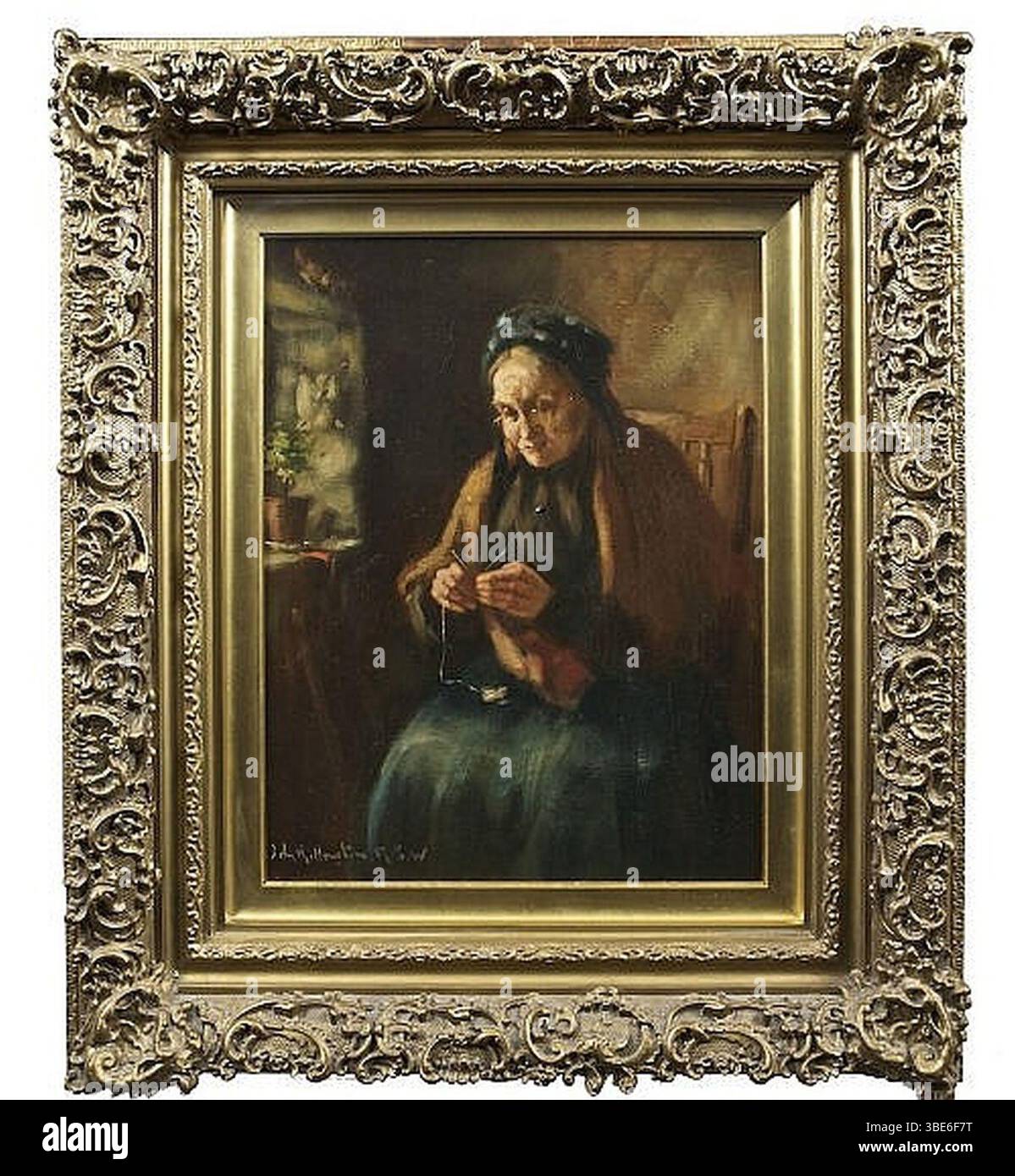 John Rennie McKenzie Houston - Interior with Old Woman Knitting Oil on ...