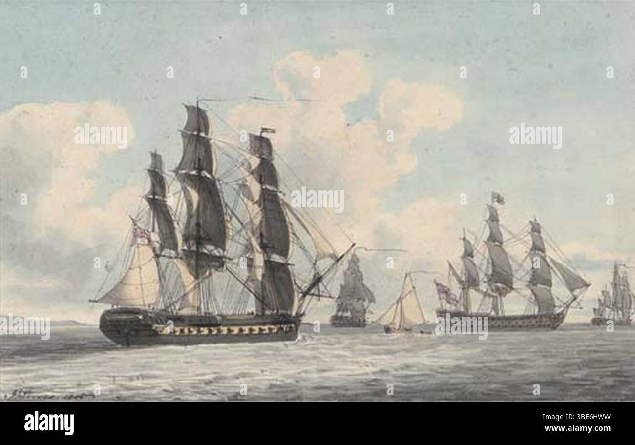 John Thomas Serres - H.M.S. Indefatigable joining other ships of the ...